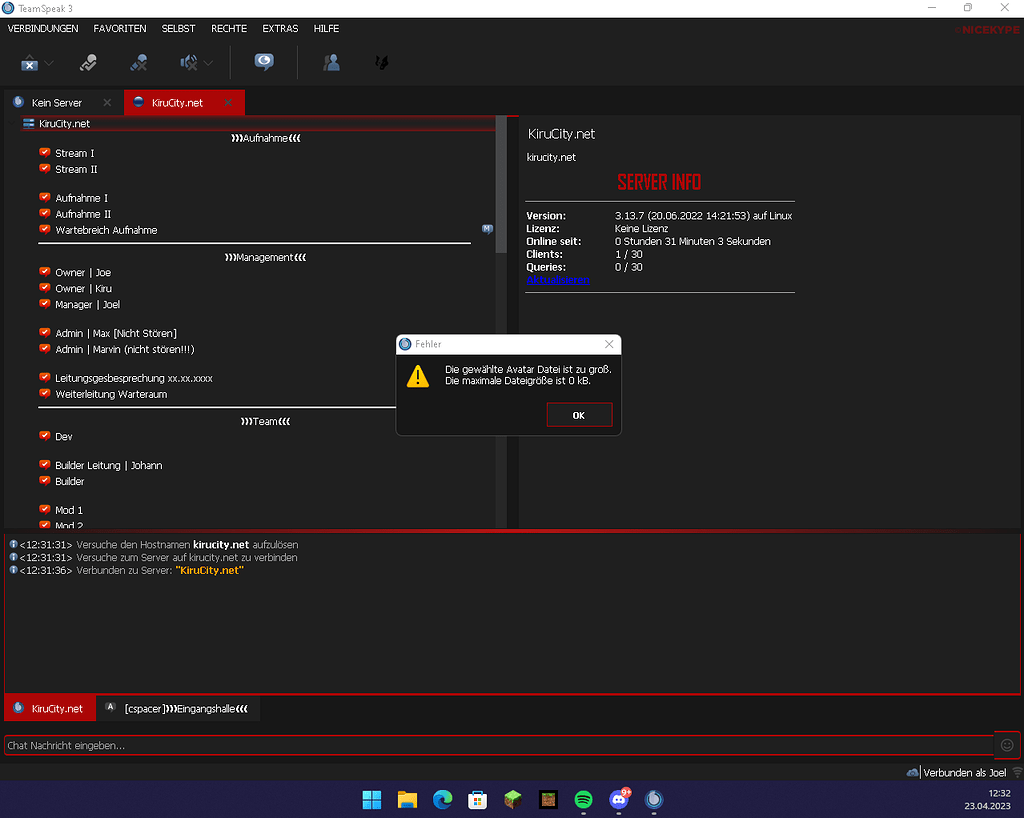 Avatar, icons cannot be uploaded - Permissions - TeamSpeak