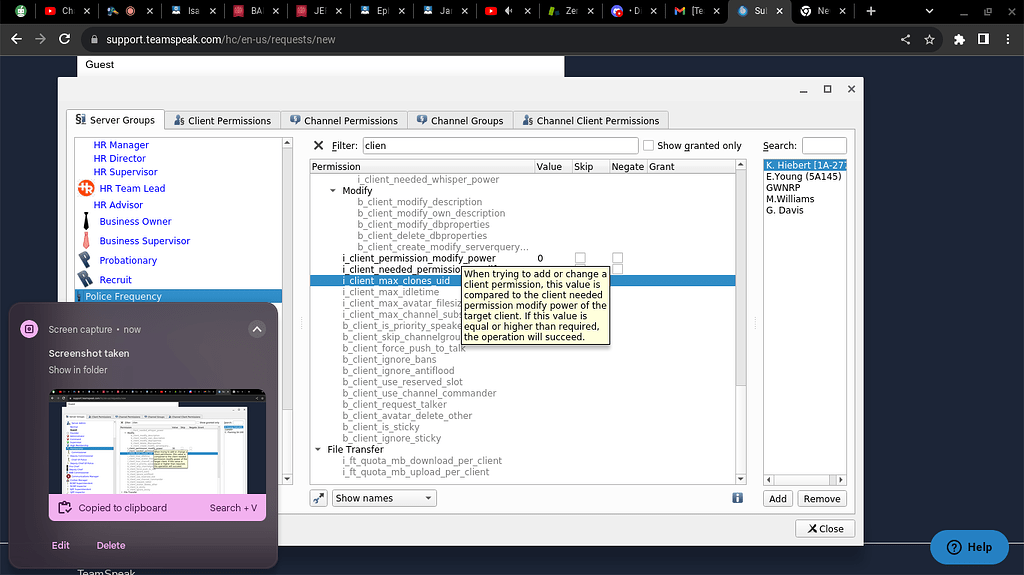 Allow Server group to add or remove group to themself - Permissions - TeamSpeak