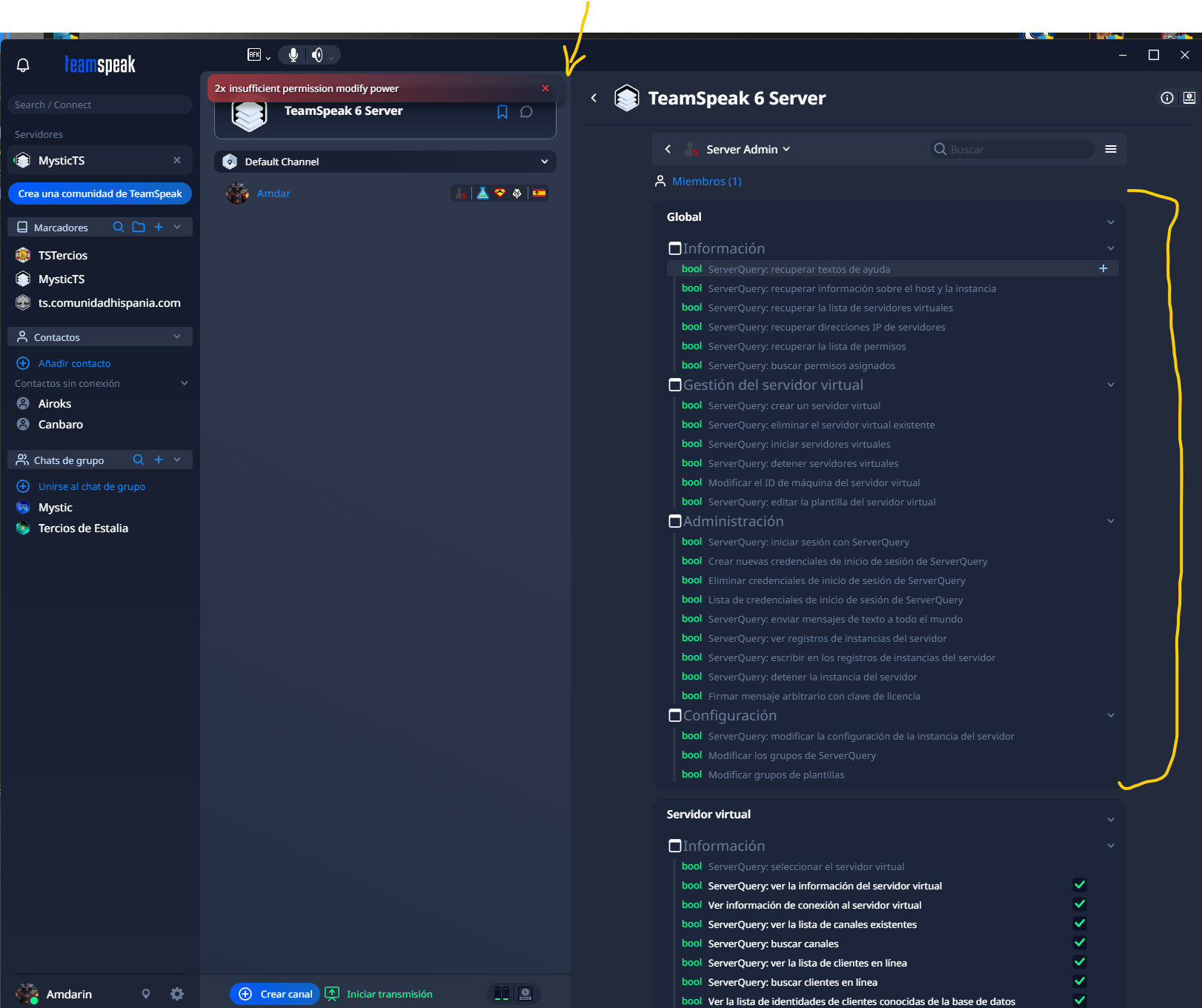 How to get server query permissions? // Server Admin group does not ...